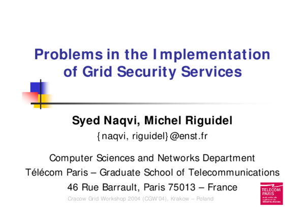 (PDF) Problems in the Implementation of Grid Security Services
