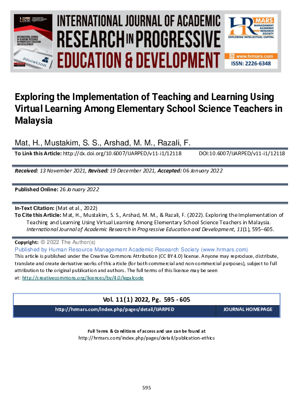 (PDF) Exploring the Implementation of Teaching and Learning Using Virtual Learning Among ...
