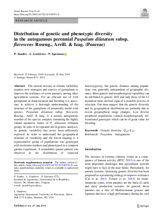 (PDF) Distribution of genetic and phenotypic diversity in the ...