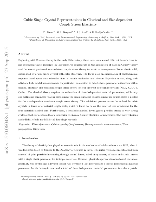 Cubic Single Crystal Representations in Classical and Size-dependent ...