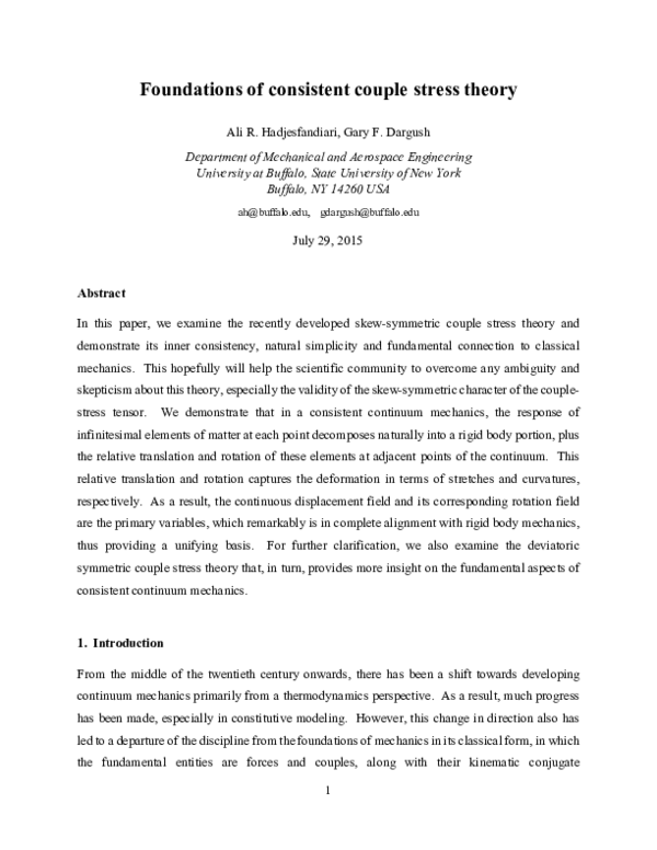(PDF) Foundations of consistent couple stress theory