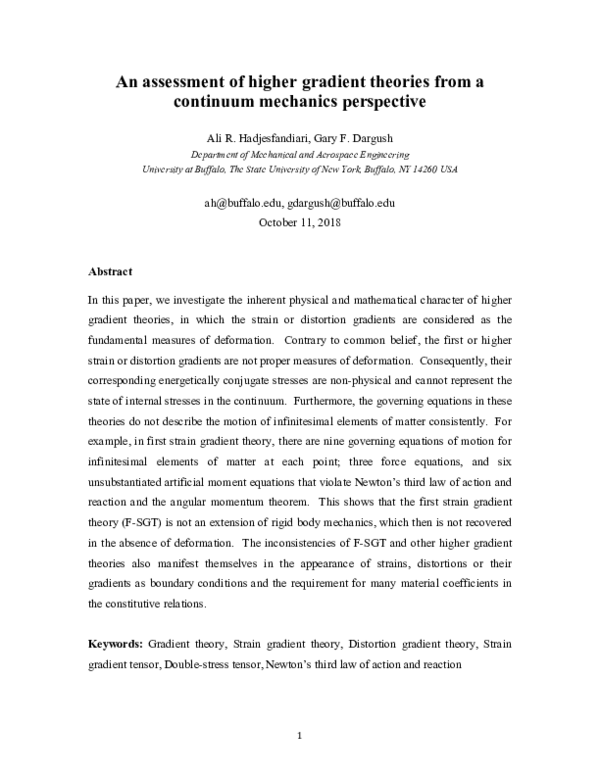(PDF) An assessment of higher gradient theories from a continuum mechanics perspective