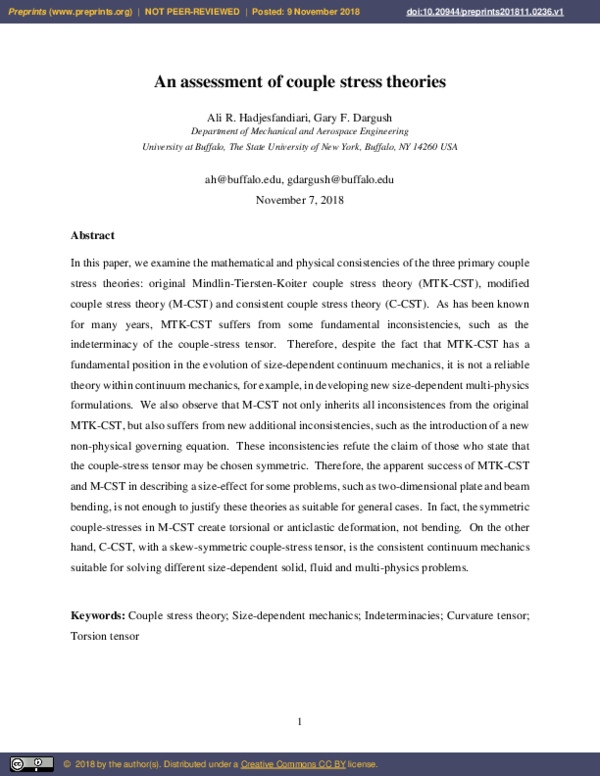 (PDF) An Assessment of Couple Stress Theories