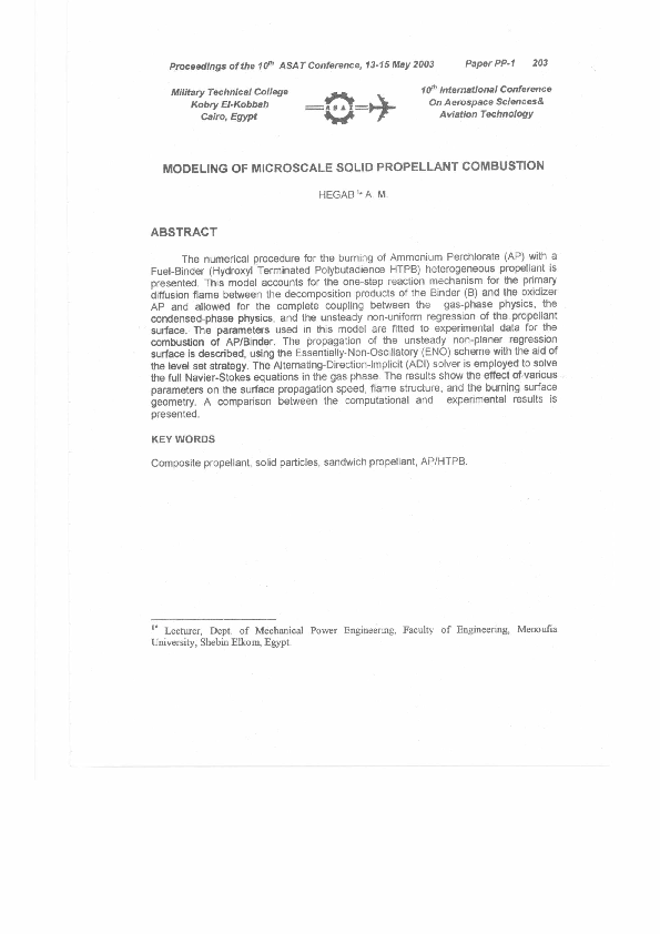 (PDF) Modeling of Microscale Solid Propellant Combustion