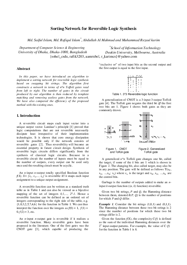 (PDF) Sorting Network for Reversible Logic Synthesis