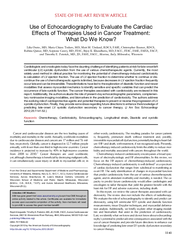 (PDF) Use of Echocardiography to Evaluate the Cardiac Effects of Therapies Used in Cancer ...