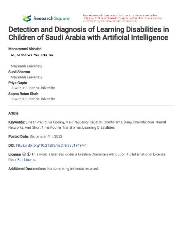 (PDF) Detection and Diagnosis of Learning Disabilities in Children of ...