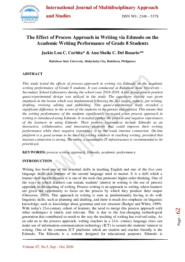 (PDF) The Effect of Process Approach in Writing via Edmodo on the ...