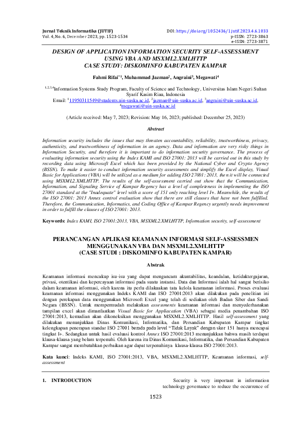 (PDF) Design of Application Information Security Self-Assessment Using ...