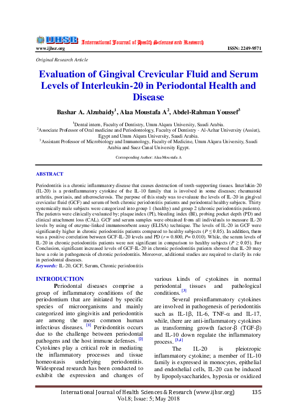 (PDF) Evaluation of Gingival Crevicular Fluid and Serum Levels of ...