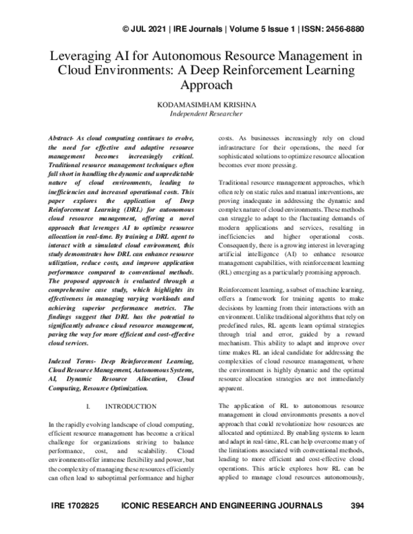 (PDF) Leveraging AI for Autonomous Resource Management in Cloud Environments: A Deep ...