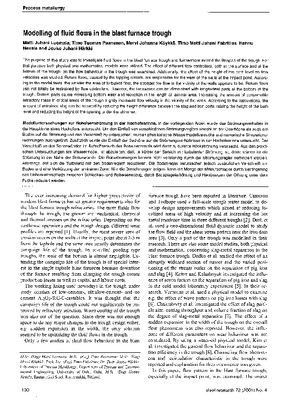 (PDF) Modelling of fluid flows in the blast furnace trough