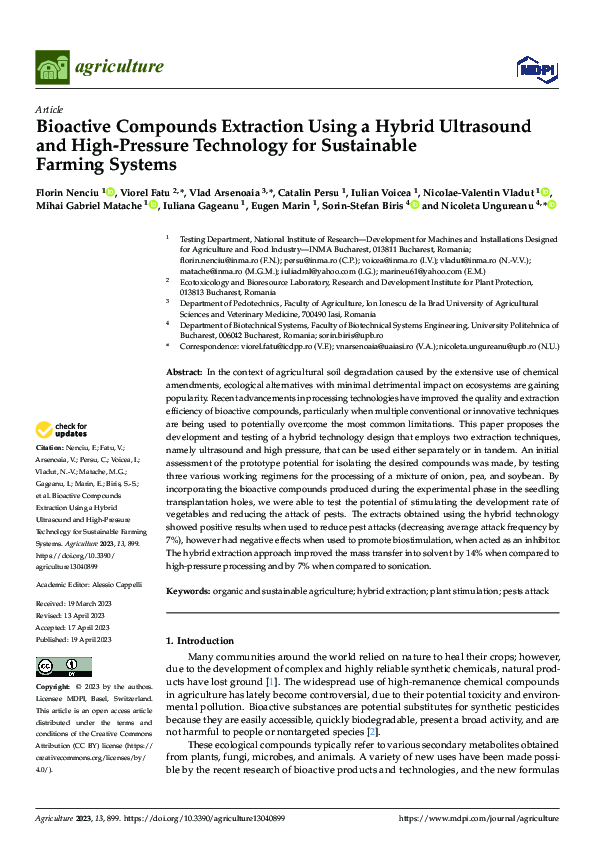 (PDF) Bioactive Compounds Extraction Using a Hybrid Ultrasound and High-Pressure Technology for ...