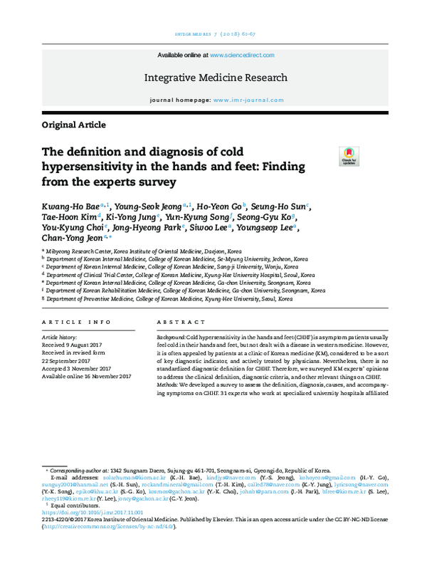 (PDF) The definition and diagnosis of cold hypersensitivity in the ...
