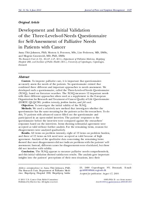 (PDF) Development and Initial Validation of the Three-Levels-of-Needs Questionnaire for Self ...