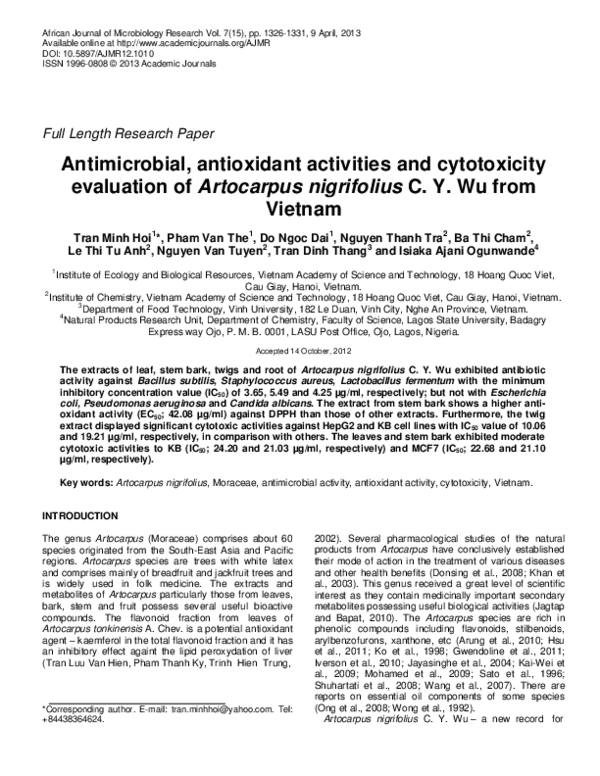 (PDF) Antimicrobial, antioxidant activities and cytotoxicity evaluation of Artocarpus ...