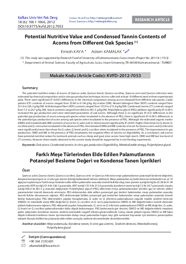 (PDF) Potential Nutritive Value and Condensed Tannin Contents of Acorns ...
