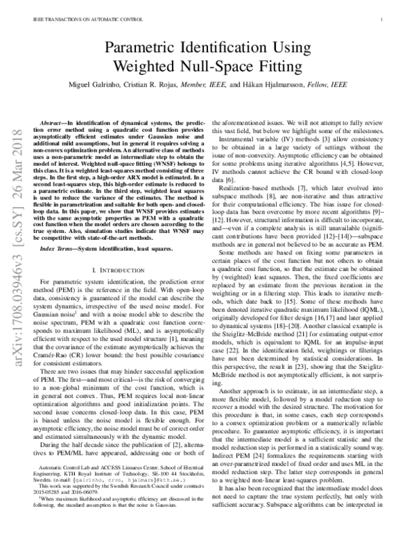 (PDF) Parametric Identification Using Weighted Null-Space Fitting