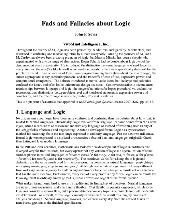 (PDF) Fads and Fallacies about Logic