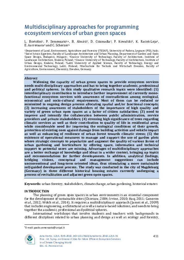 (PDF) Multidisciplinary approaches for programming ecosystem services ...