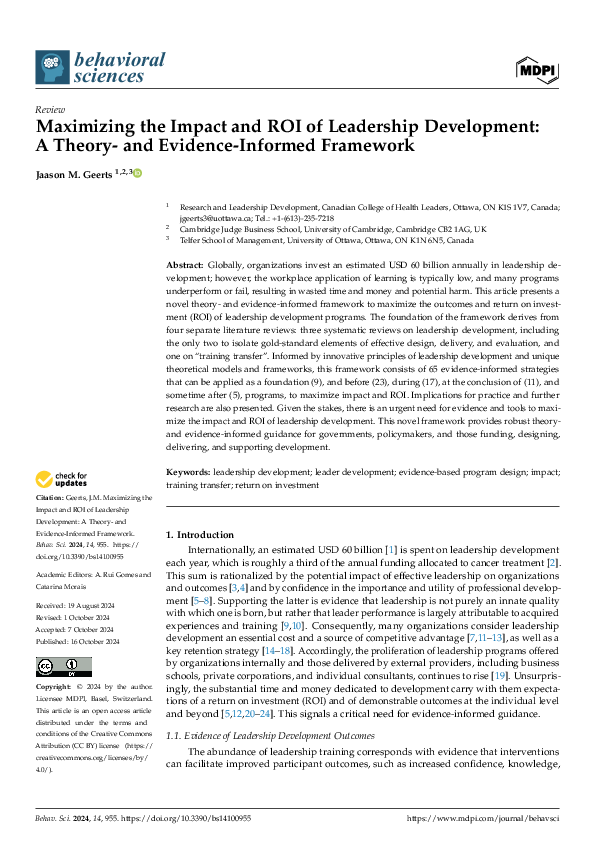 (PDF) Maximizing the Impact and ROI of Leadership Development: A Theory ...