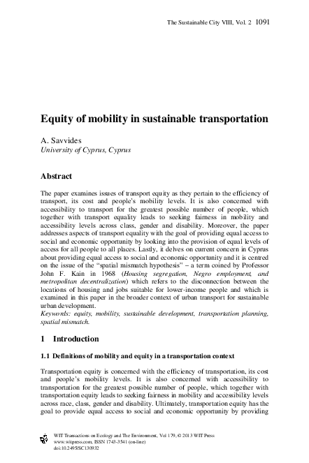 (PDF) Equity of mobility in sustainable transportation