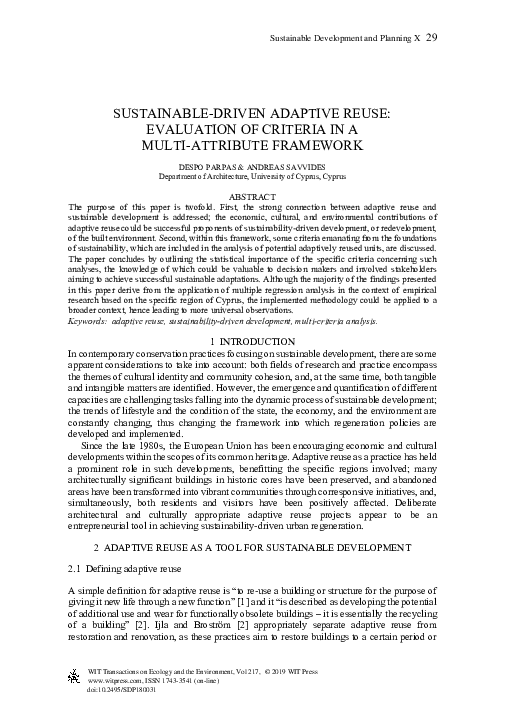 (PDF) Sustainable-Driven Adaptive Reuse: Evaluation of Criteria in a Multi-Attribute Framework