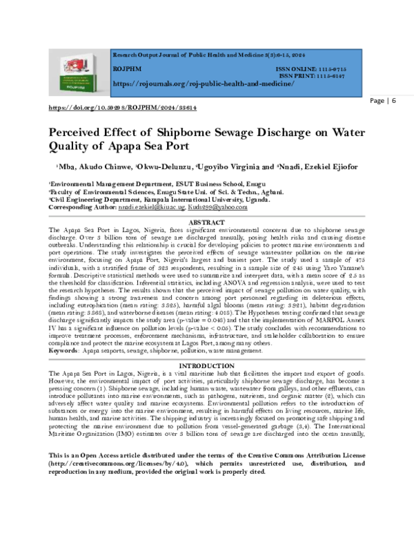 (PDF) Perceived Effect of Shipborne Sewage Discharge on Water Quality ...