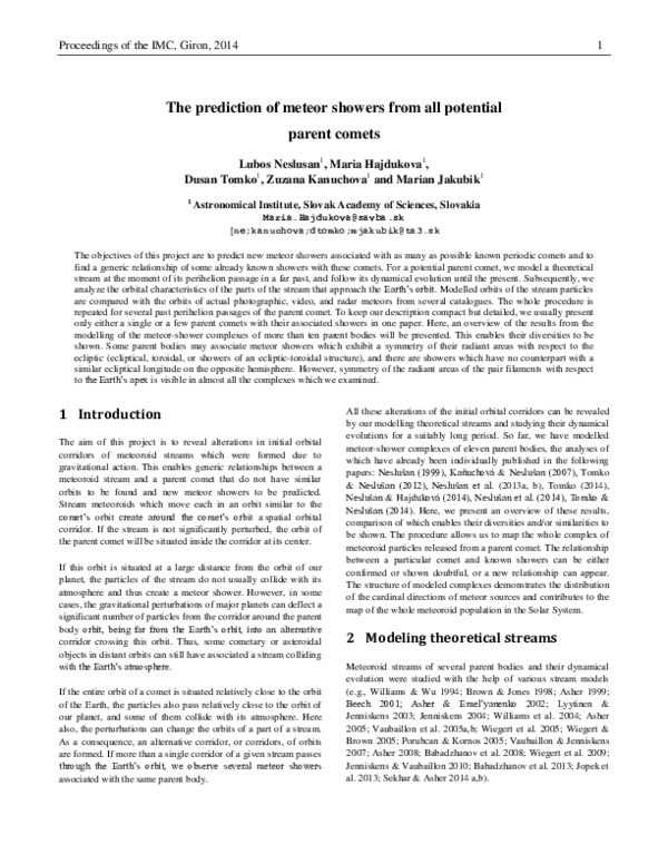 (PDF) The prediction of meteor showers from all potential parent comets