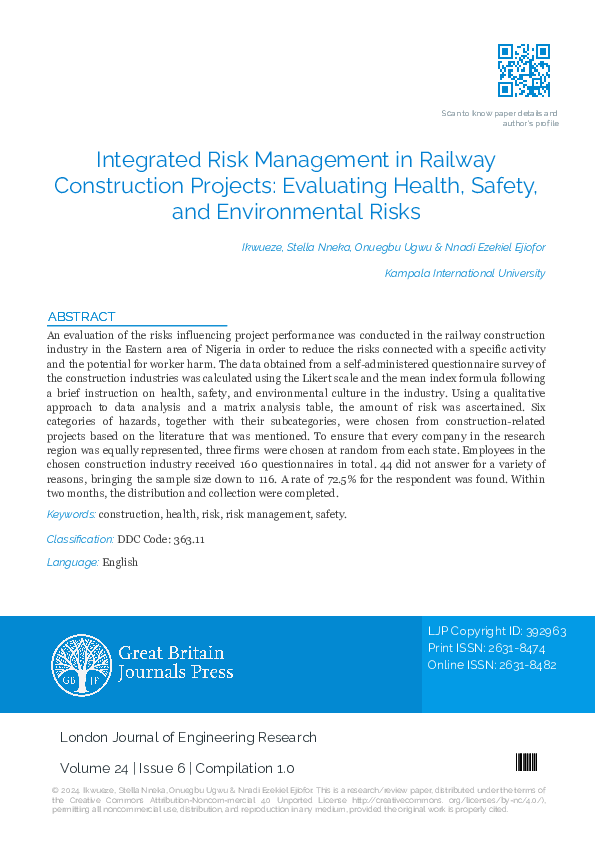 (PDF) Integrated Risk Management in Railway Construction Projects: Evaluating Health, Safety ...