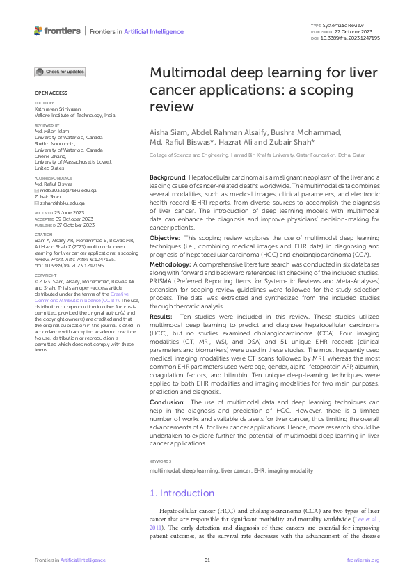 (PDF) Multimodal deep learning for liver cancer applications: a scoping ...