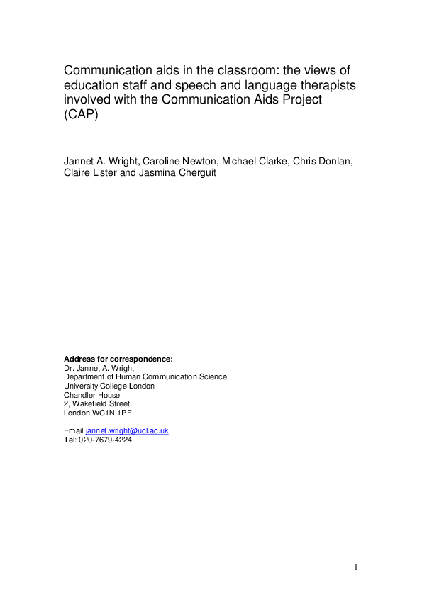 (PDF) Communication aids in the classroom: the views of education staff ...