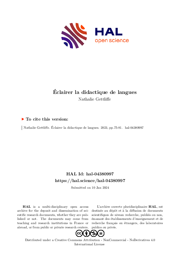 (PDF) Éclairer La Didactique De Langues