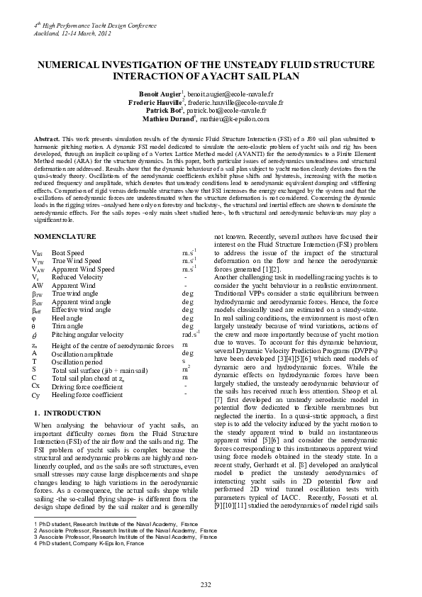 (PDF) Numerical Investigation of the Unsteady Fluid Structure Interaction of a Yacht Sail Plan