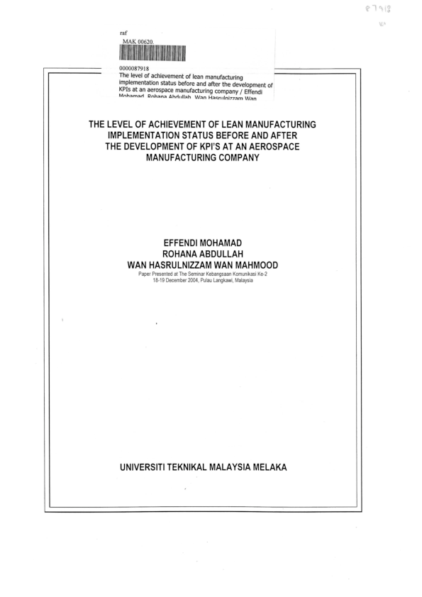 (PDF) The level of achievement of lean manufacturing implementation ...