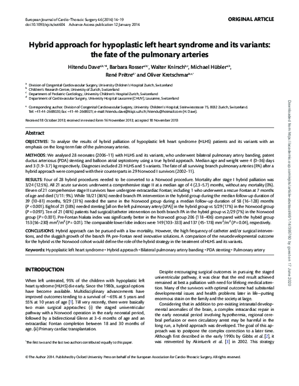 (PDF) Hybrid approach for hypoplastic left heart syndrome and its ...