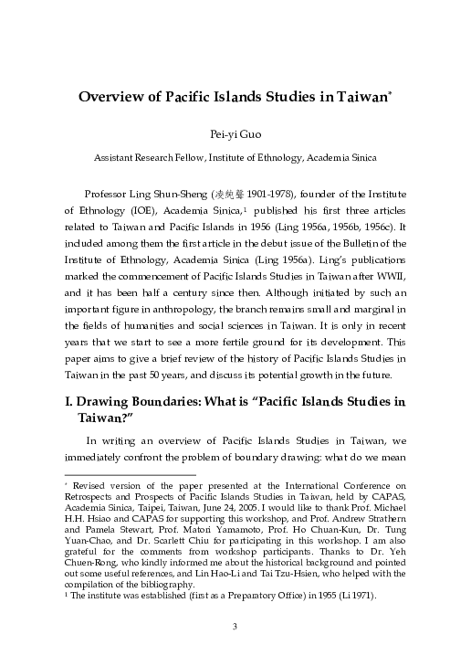 (PDF) In writing an overview of Pacific Islands Studies in Taiwan, we