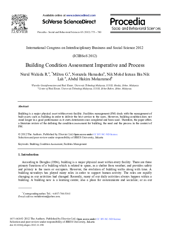 (PDF) Building Condition Assessment Imperative and Process