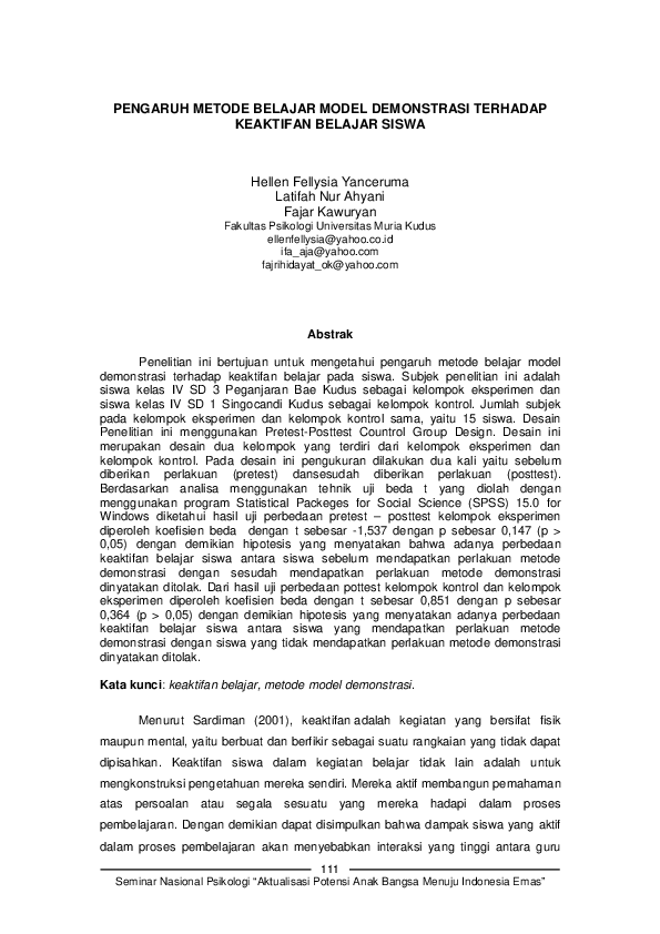 (PDF) Pengaruh Metode Belajar Model Demonstrasi terhadap Keaktifan Belajar Siswa
