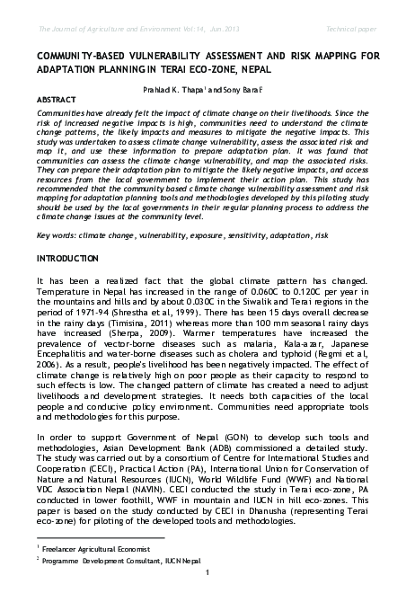 (PDF) Community-based Vulnerability Assessment and Risk Mapping for Adaptation Planning in Terai ...