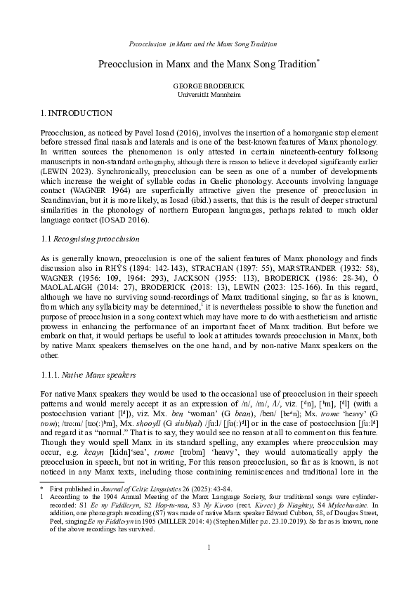 (PDF) Preocclusion in Manx and the Manx Song Tradition | George ...