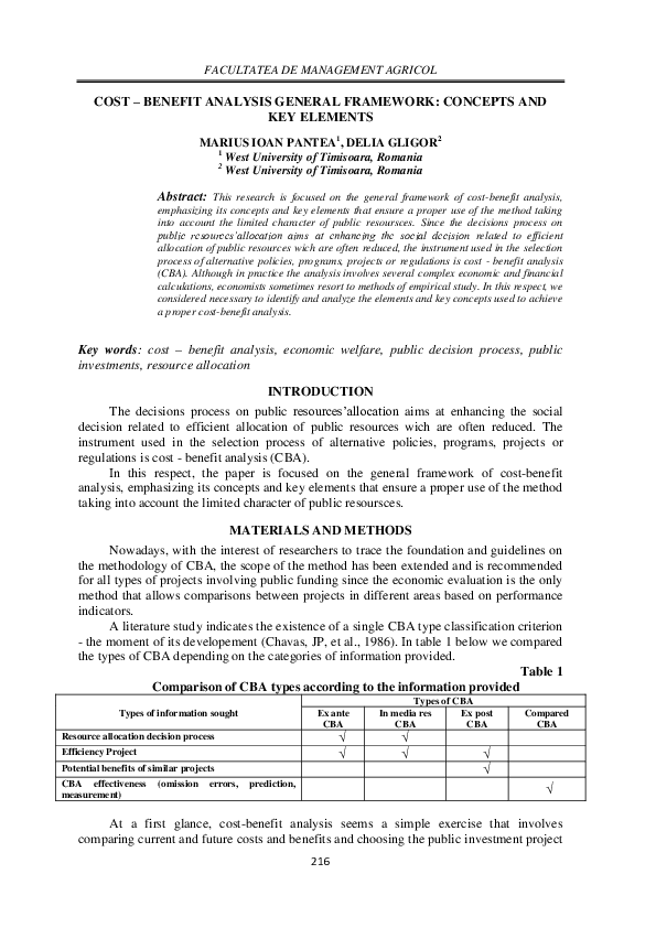 (PDF) Cost-benefit analysis general framework: concepts and key elements