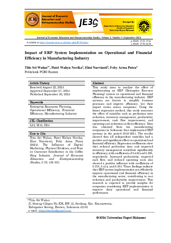 Pdf Impact Of Erp System Implementation On Operational And Financial Efficiency In