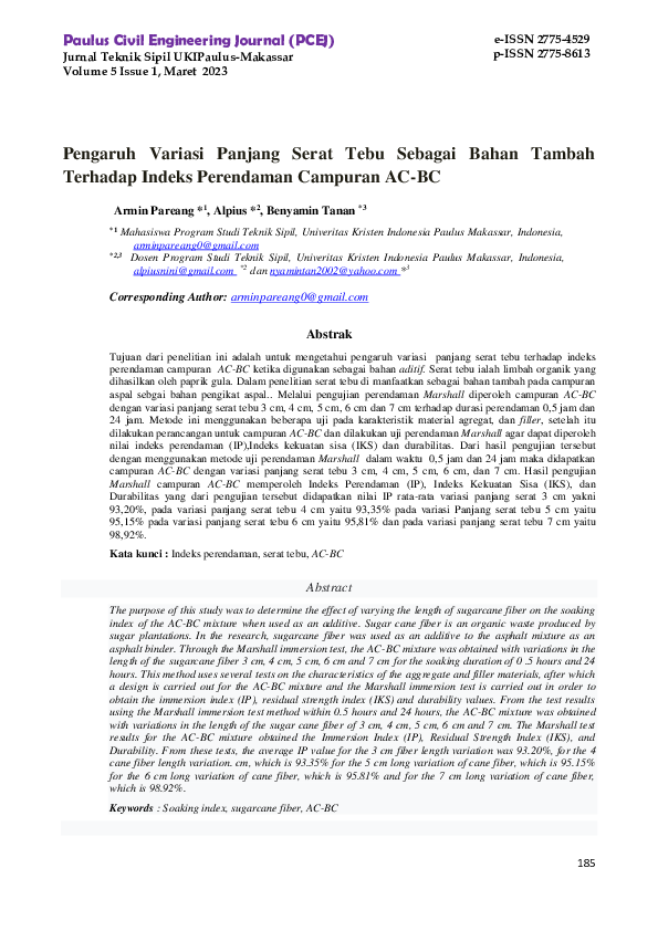(PDF) Pengaruh Variasi Panjang Serat Tebu Sebagai Bahan Tambah Terhadap ...