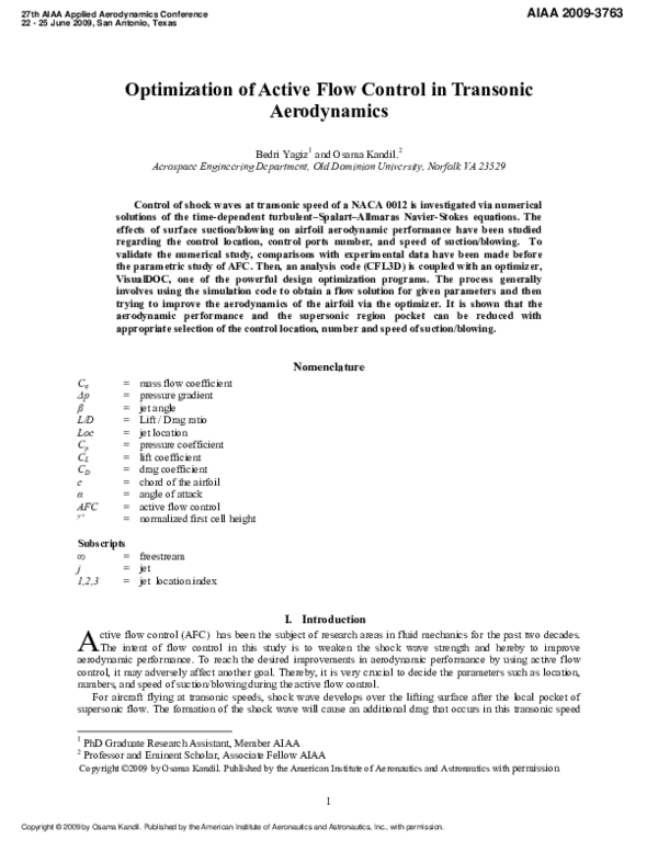 (PDF) Optimization of Active Flow Control for Transonic Aerodynamics