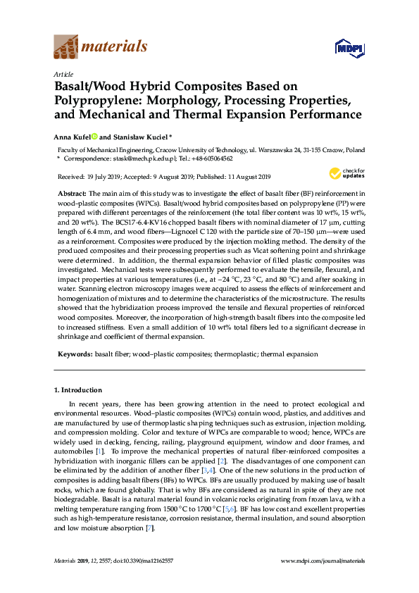 (PDF) Basalt/Wood Hybrid Composites Based on Polypropylene: Morphology ...