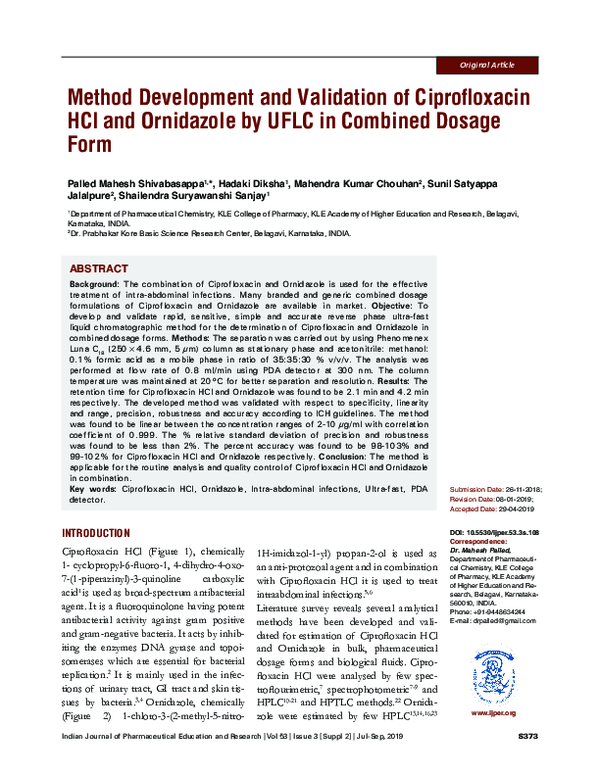 (PDF) Method Development and Validation of Ciprofloxacin HCL and Ornidazole by UFLC in Combined ...