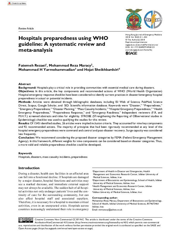 (PDF) Hospitals preparedness using WHO guideline: A systematic review ...