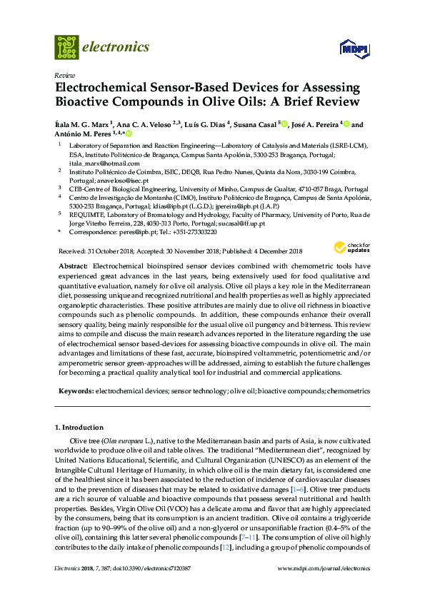 (PDF) Electrochemical Sensor-Based Devices for Assessing Bioactive Compounds in Olive Oils: A ...