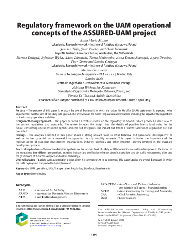 (PDF) Regulatory framework on the UAM operational concepts of the ...